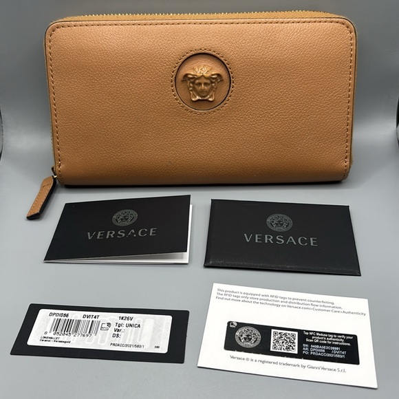 Versace | Bags | Versace Carmel Zip Long Wallet W Coa | Poshmark